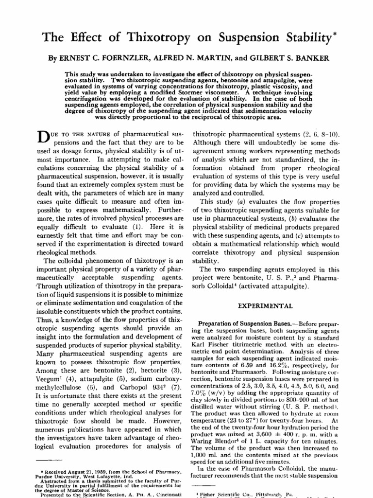 Effect of Thixotropy On Suspension Stability | PDF | Rheology ...