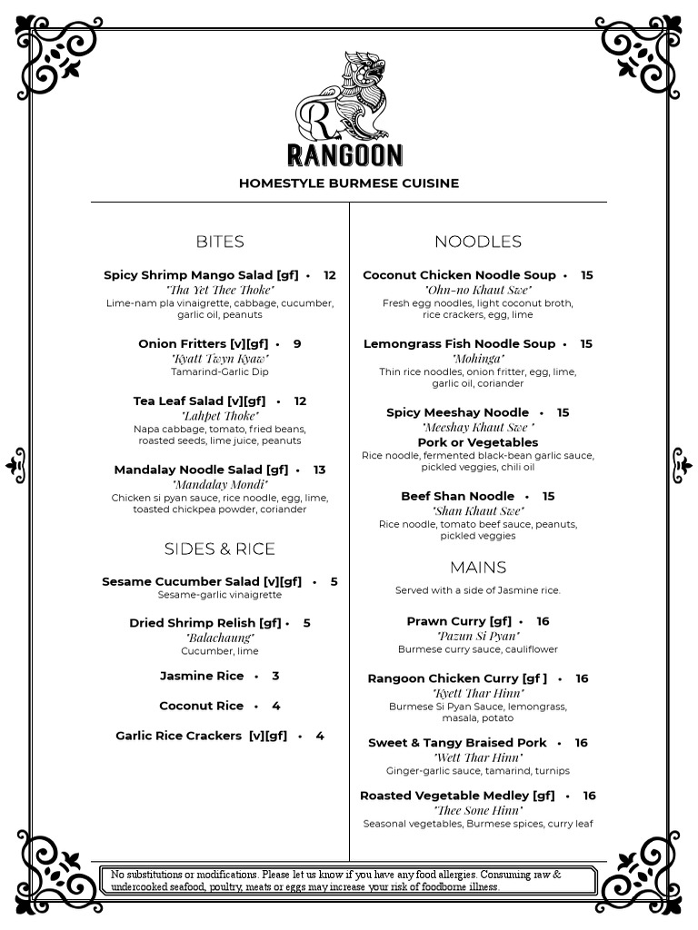 Rangoon Menu | PDF | Curry | Southeast Asian Cuisine