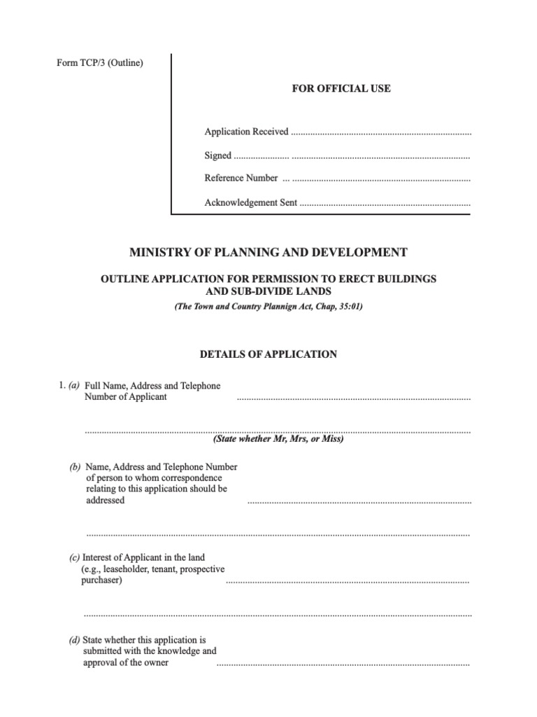 Outline TCP3 Application For Permission To Erect Buildings and ...