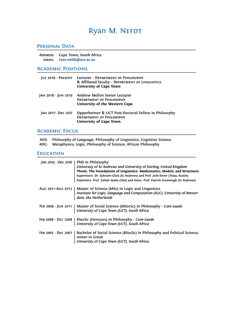 Nefdt CV | PDF | University | Linguistics