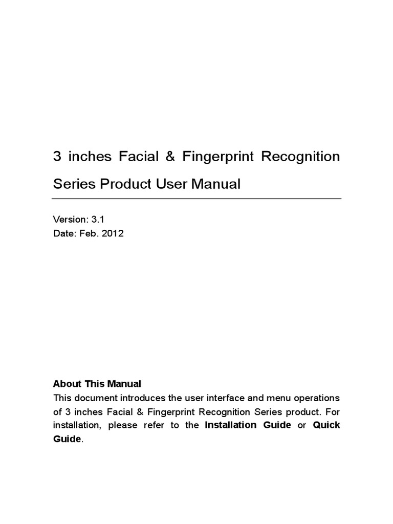 3 Inches Facial Recognition Series Product User Manual V3.1 | PDF | Wireless Lan | Ip Address