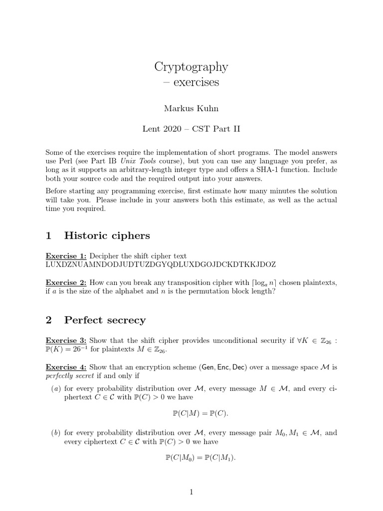 Cryptography - Exercises: 1 Historic Ciphers | PDF | Cryptography ...