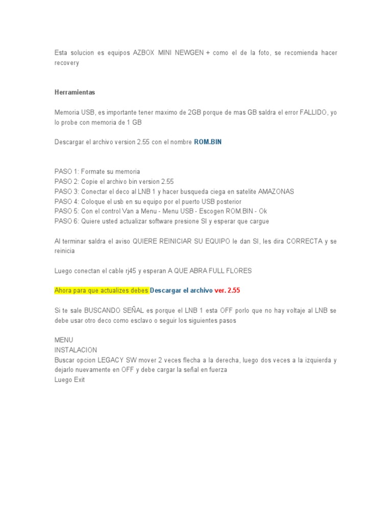 Actualización AZBOX Newgen 2.55 | PDF