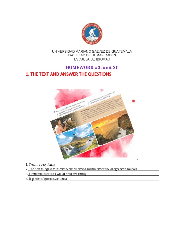 The Text and Answer The Questions: HOMEWORK #3, Unit 2C | PDF