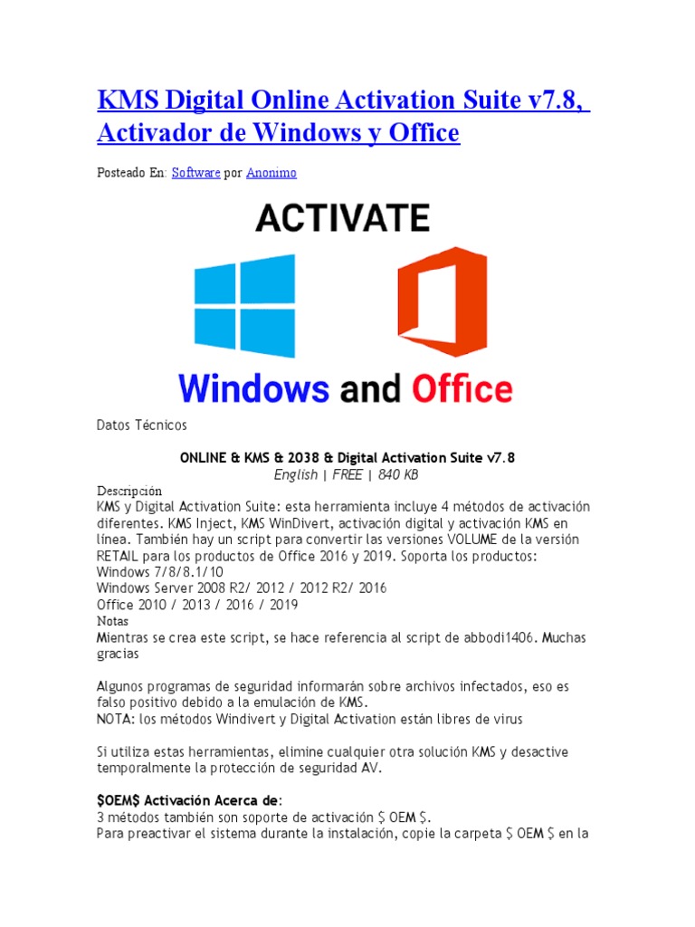 KMS Digital Online Activation Suite v7.8, Activador de Windows y Office ...