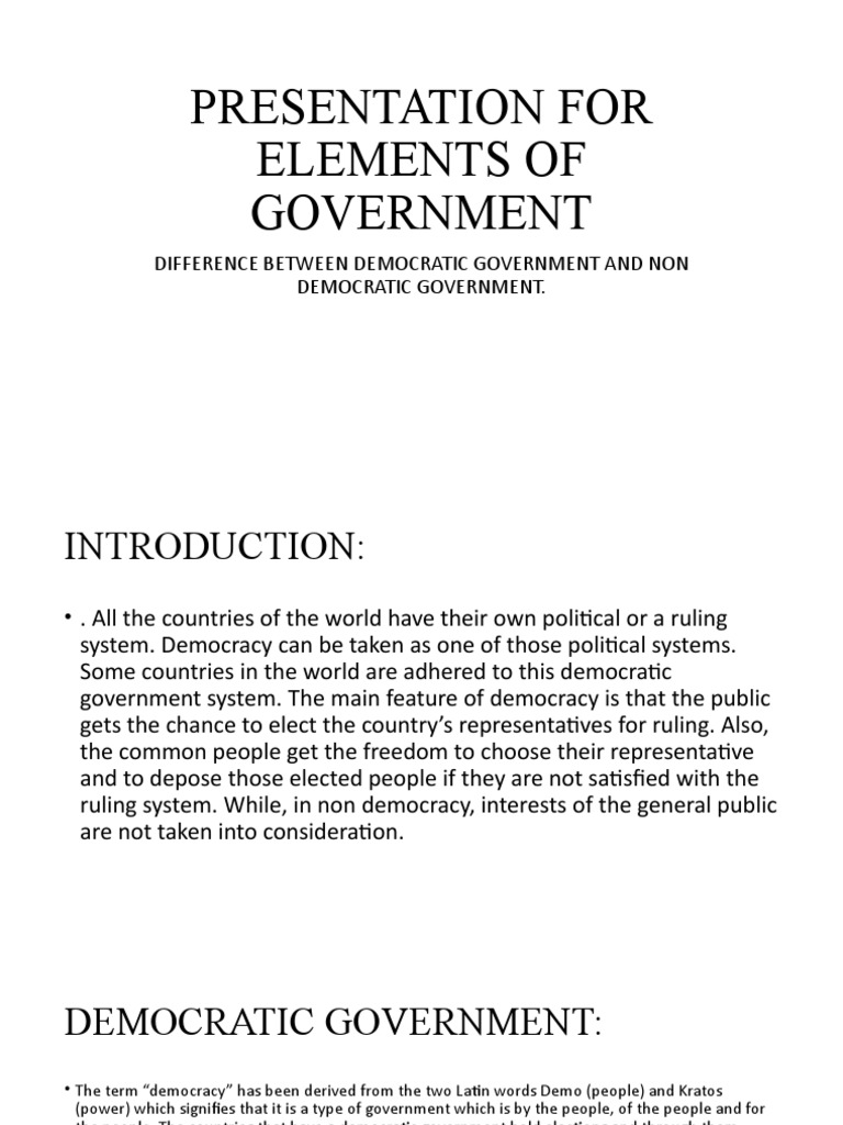 Presentation For Elements of Government: Difference Between Democratic ...