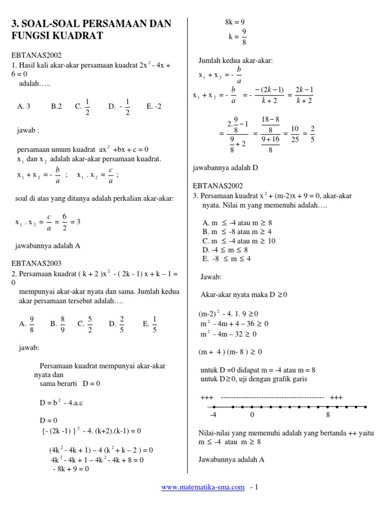 Soal-Soal Persamaan Dan Fungsi Kuadrat PDF | PDF