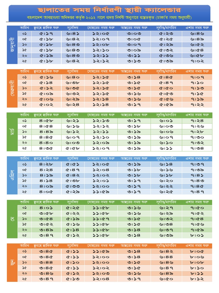 Salat Calendar PDF | PDF