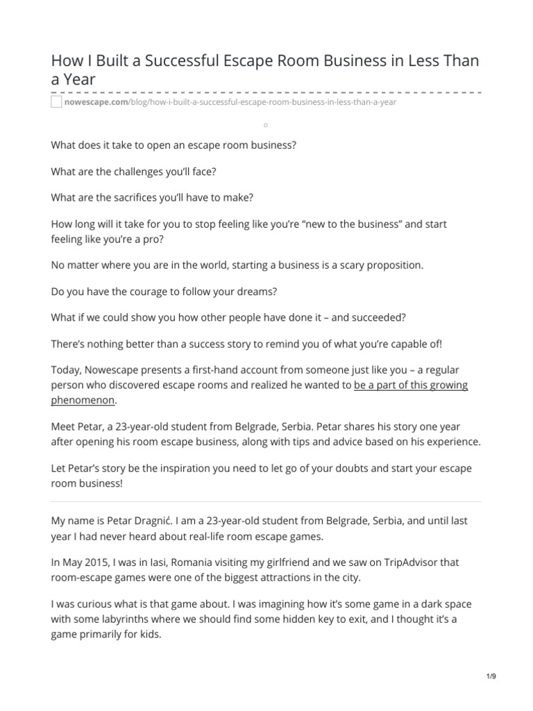 Escape Room Success in One Year | PDF | Marketing | Advertising