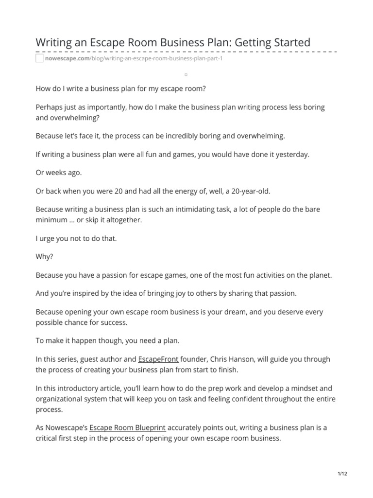 A Step-by-Step Guide to Writing an Escape Room Business Plan | PDF ...