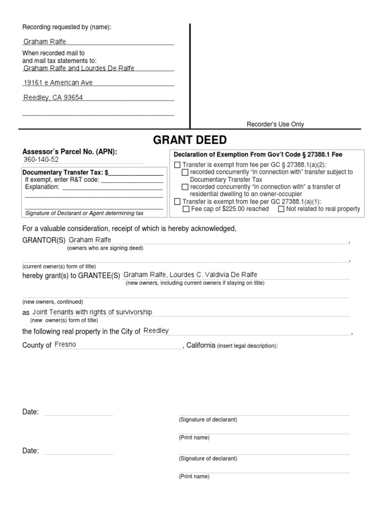 Form Grant Deed Fillable | PDF | Deed | Civil Law (Common Law)