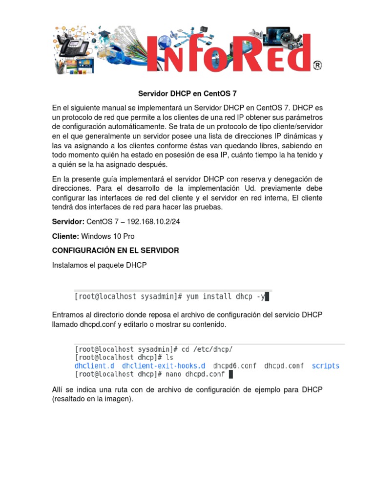 Servidor DHCP en CentOS 7 PDF | PDF | Dirección IP | Estándares de internet