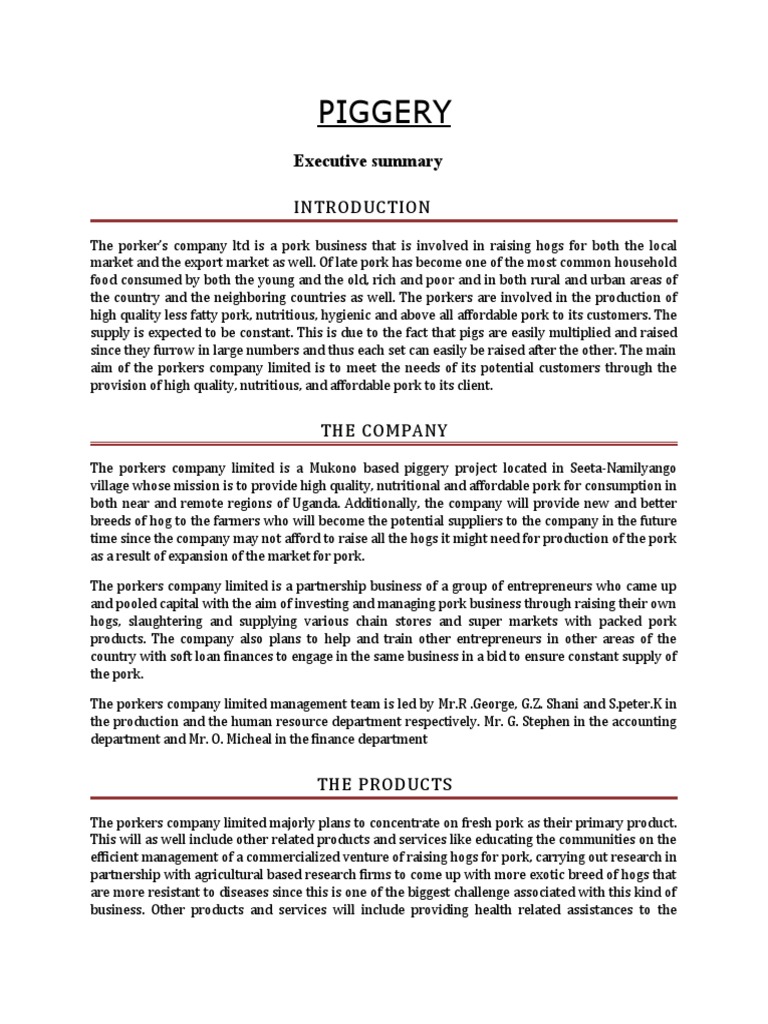 Piggery Project Plan | PDF | Domestic Pig | Pork