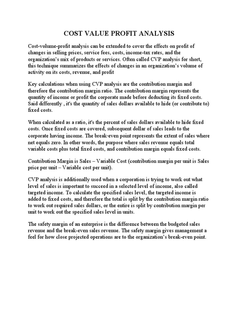 Cost Value Profit Analysis | PDF