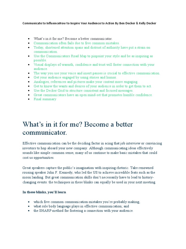 Inspire Action Through Effective Communication | PDF | Body Language ...