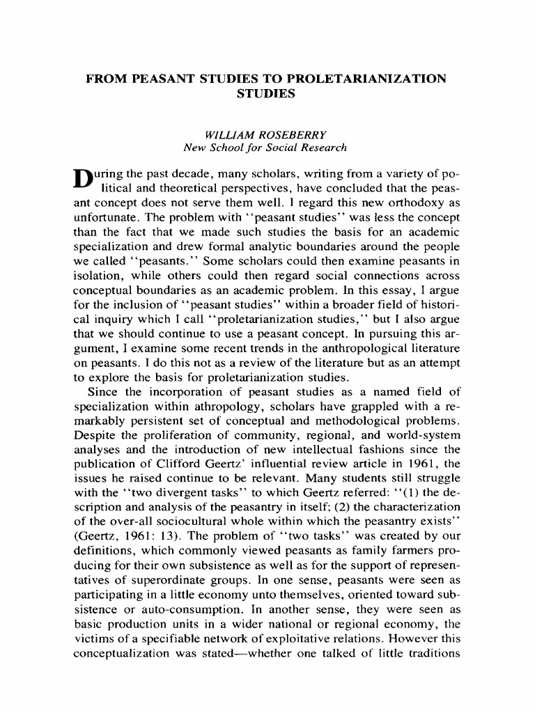 From Peasant Studies To Proletarianization: New School For Social ...