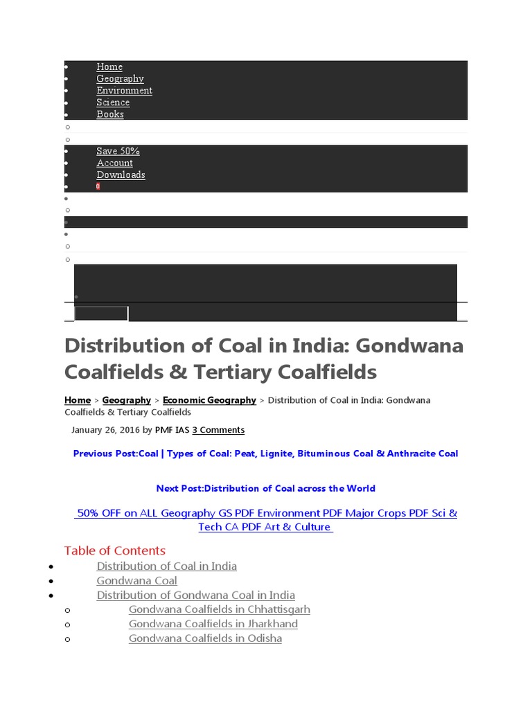 Distribution of Coal in India: Gondwana Coalfields & Tertiary ...