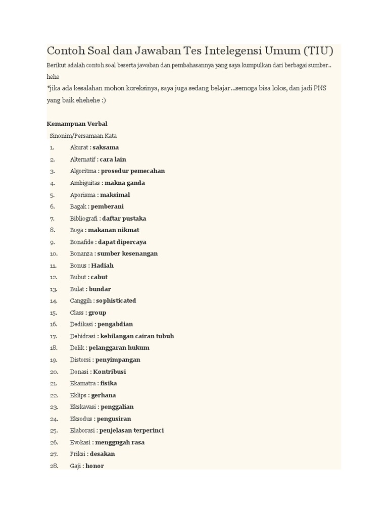 Contoh Soal Dan Jawaban Tes Intelegensi | PDF