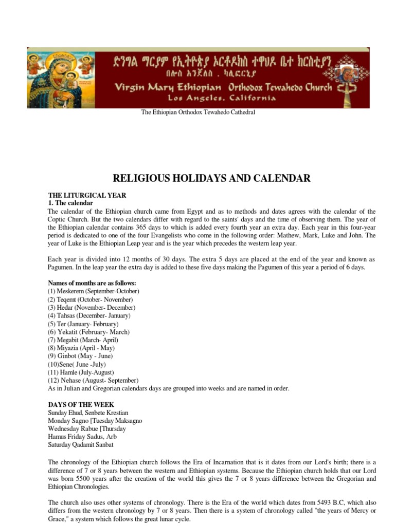 Ethiopian Orthodox Church Calendar Overview | PDF | Fasting | Lent