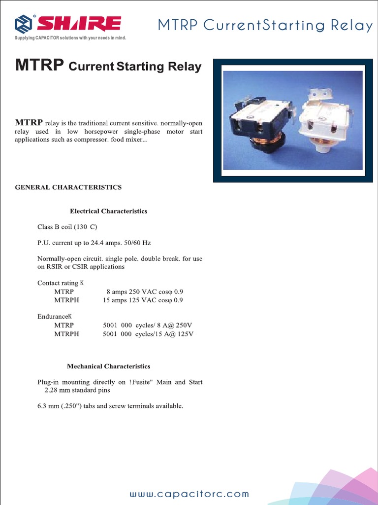 MTRP Currentstarting Relay: Supplying Capacitor Solutions With Your ...