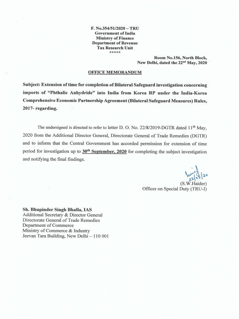 Extension of Time For Completion of Investigation | PDF