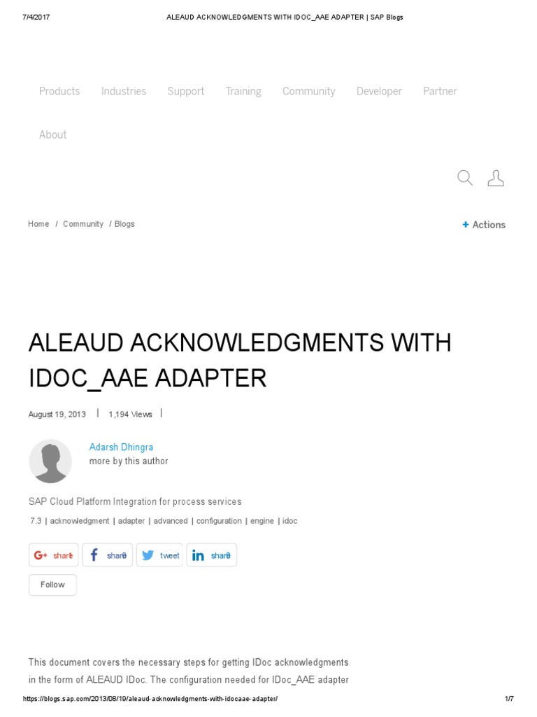 Aleaud Acknowledgments With Idoc - Aae Adapter 1 | PDF | Soap | Error ...