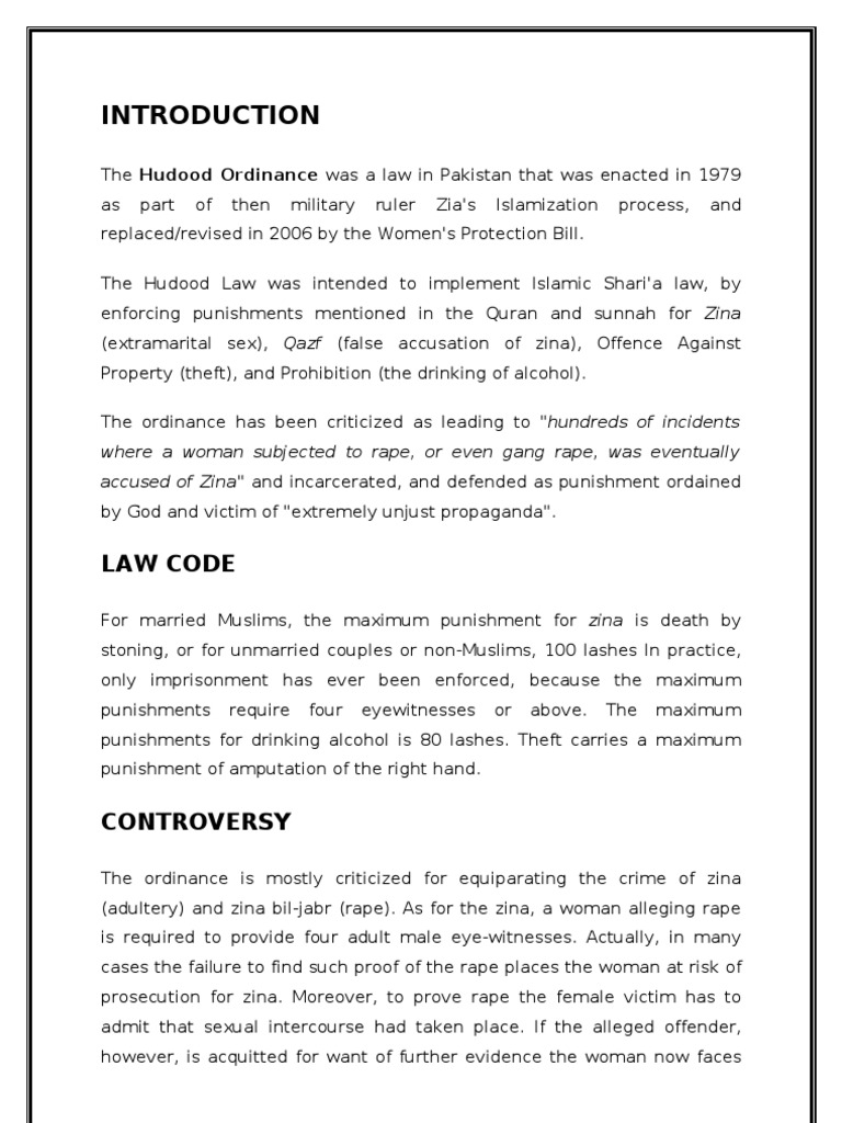 The Hudood Ordinance | Applied Ethics | Common Law