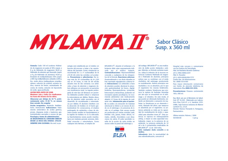 Mylanta II Liquido 360ml Prospecto ELEA | PDF | Acidez | Especialidades ...