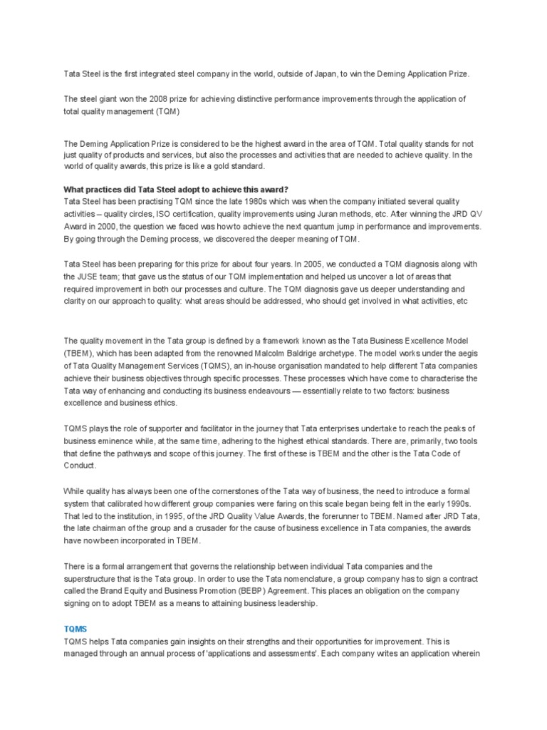 Tata Steel Is The First Integrated Steel Company in The World | PDF ...