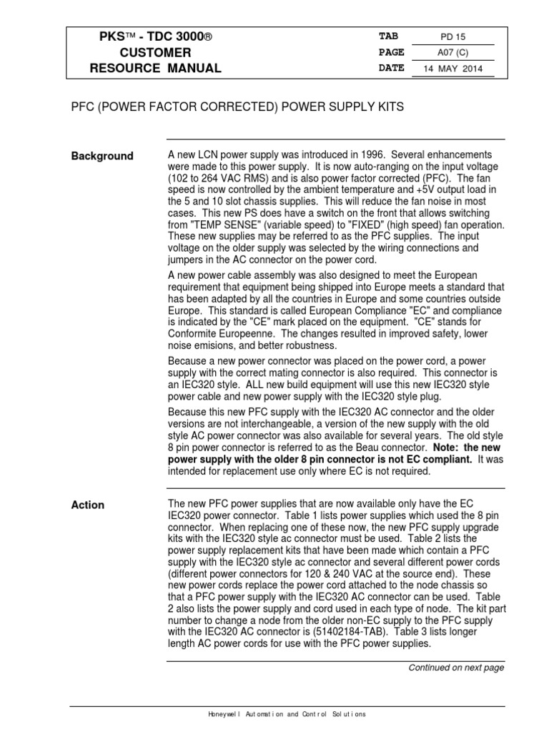 PKS - TDC 3000 Customer Resource Manual: PFC (Power Factor Corrected ...