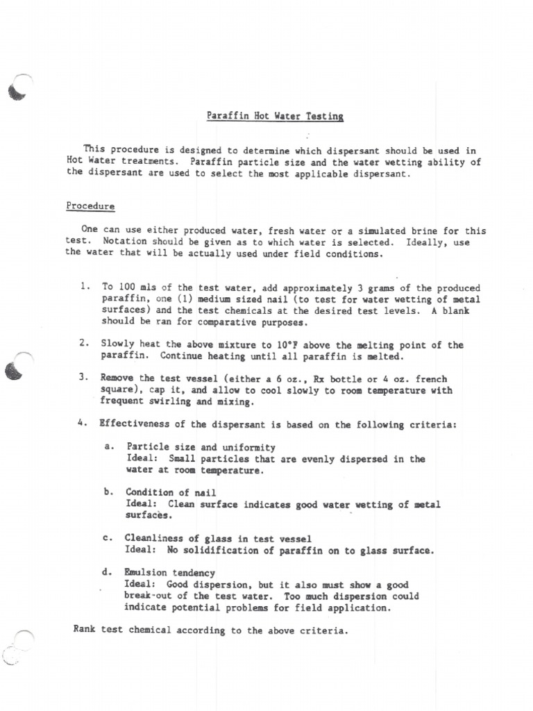 Paraffin Dispersant Selection-Hot Water Testing | PDF