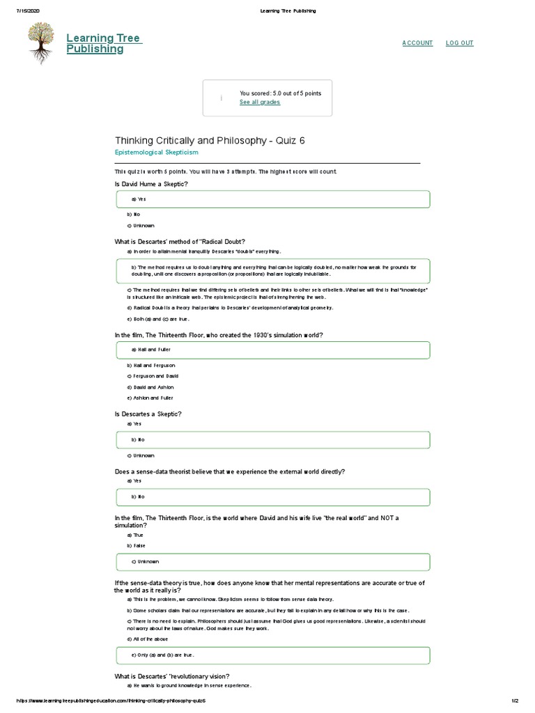 Learning Tree Publishing: Thinking Critically and Philosophy - Quiz 6 ...