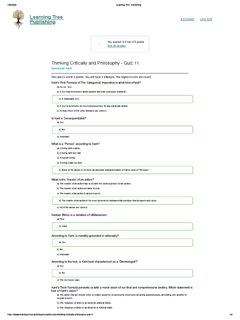 Learning Tree Publishing: Thinking Critically and Philosophy - Quiz 11 ...