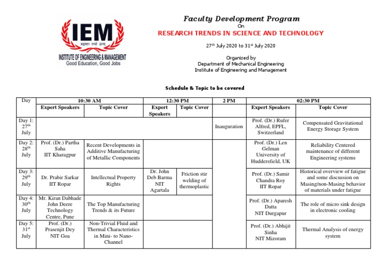 Faculty Development Program Schedule Updated PDF | PDF | Applied And ...