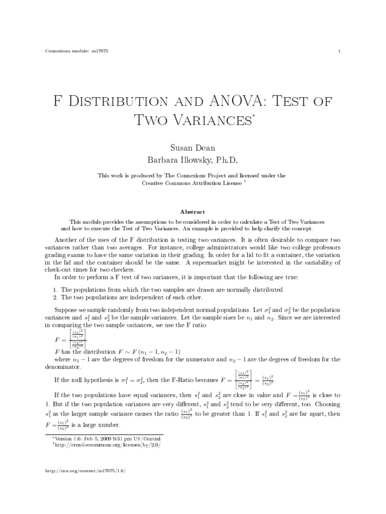 ANOVA Test | PDF | P Value | F Test