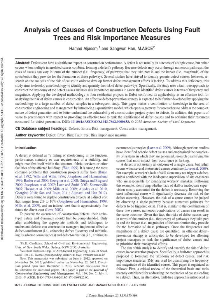 Aljassmi, H., & Han, S. (2013) - Analysis of Causes of Construction ...