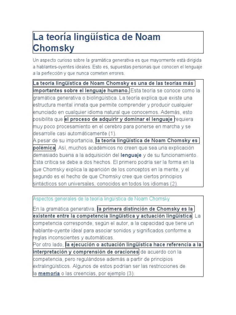 La Teoría Lingüística de Noam Chomsky | PDF