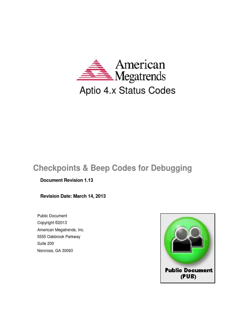 Aptio 4.x Status Codes: Checkpoints & Beep Codes For Debugging | PDF ...