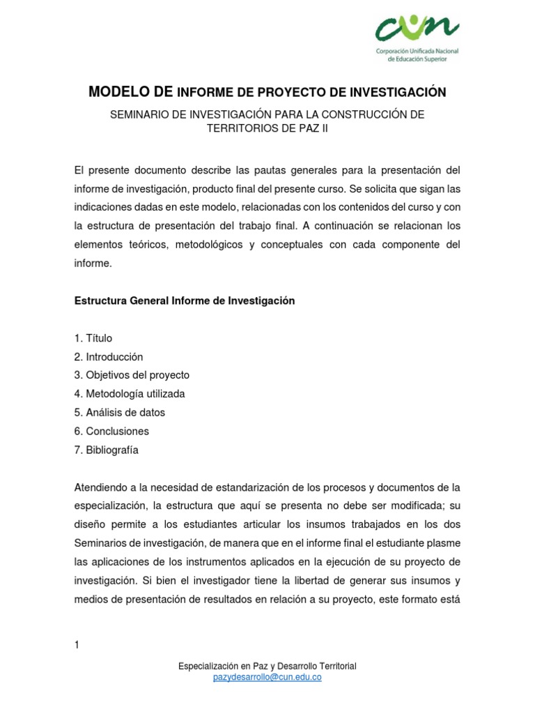 Modelo de Informe de Proyecto de Investigacion | PDF | Colombia | Paz