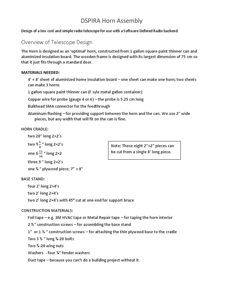 DSPIRA Horn Assembly: Overview of Telescope Design | PDF | Sheet Metal ...