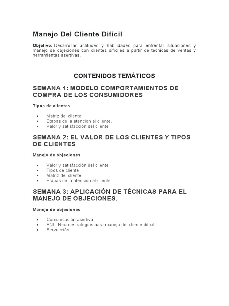 Manejo Del Cliente Dificil | PDF