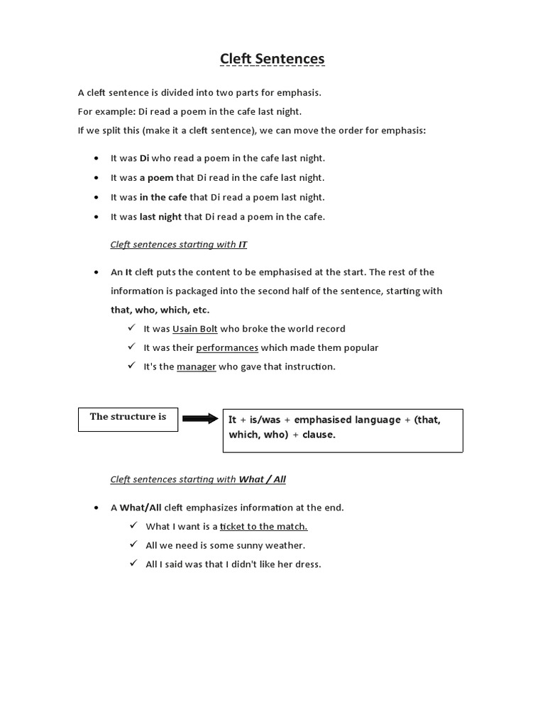 Cleft Sentences Starting With IT | PDF | Sentence (Linguistics) | Language Mechanics