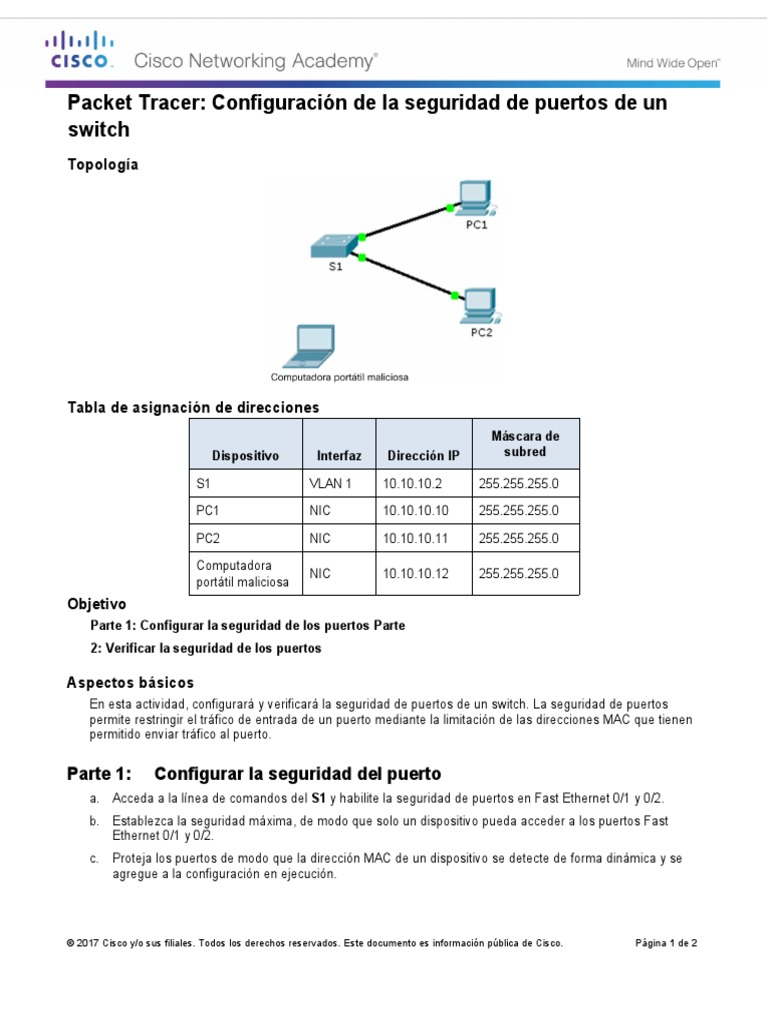 5 2 2 7 Packet Tracer Configuring Switch Port Security Instructions