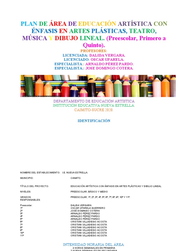 Plan de Area Arte 2020i.e.n.e. | Descargar gratis PDF | Educación en ...