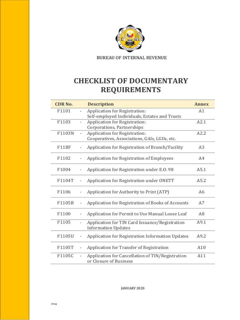 Guide to Required Documents for Bureau of Internal Revenue Registration ...