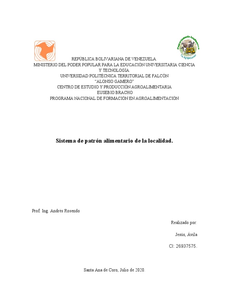 Sistema de Patrón Alimentario de La Localidad. | PDF