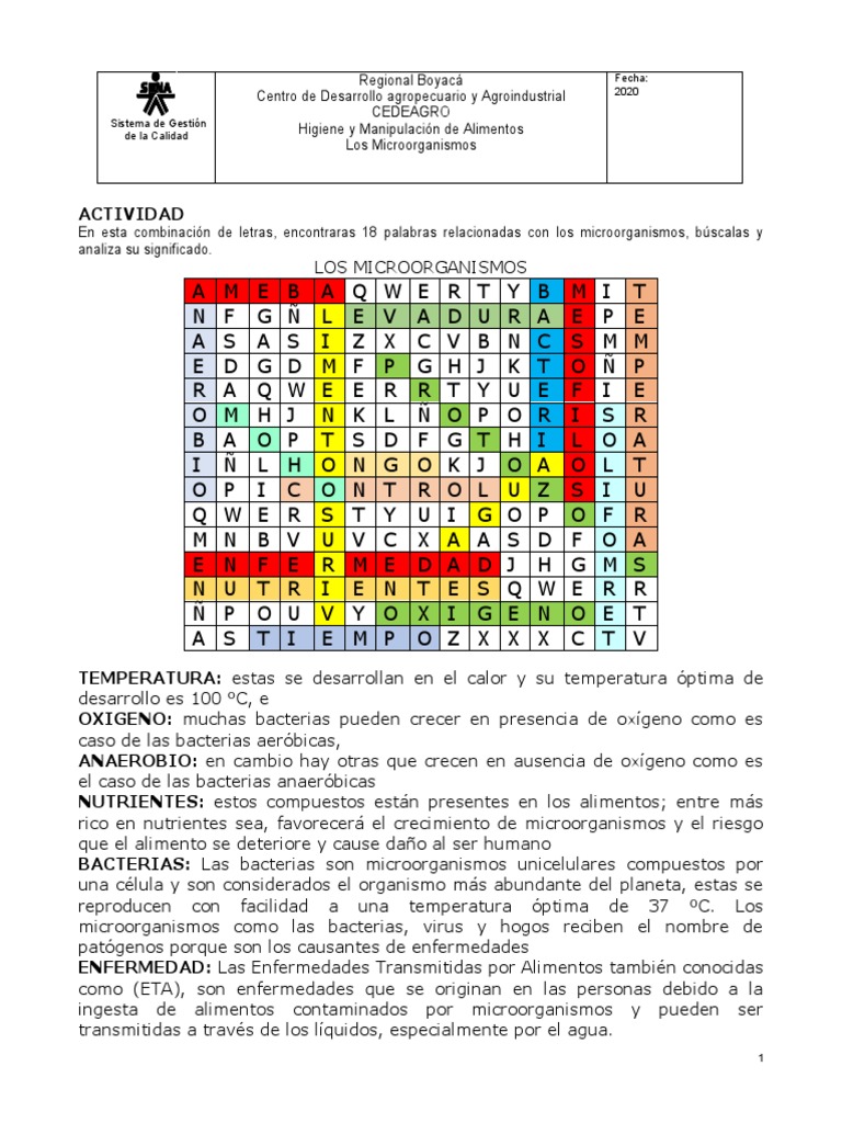 Taller Sopa de Letras | PDF | Microorganismo | Las bacterias