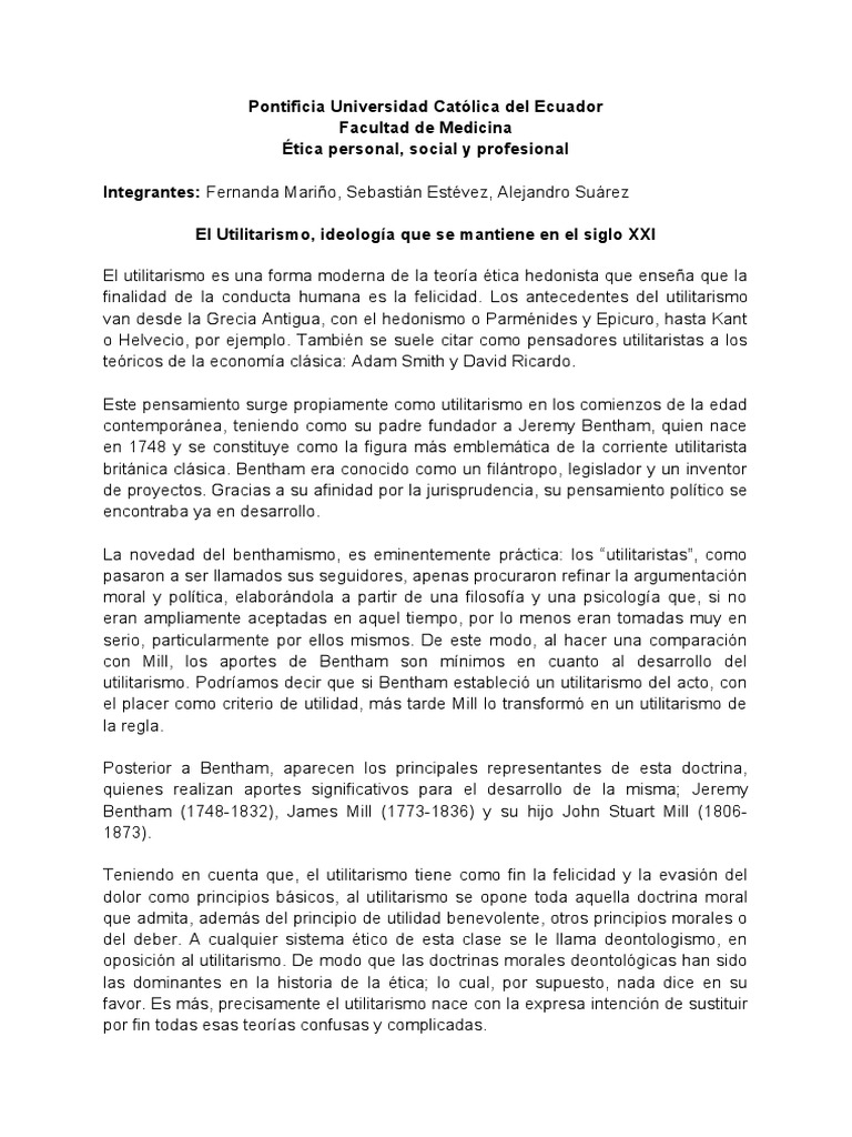 Etica Utilitarismo | PDF | Utilitarismo | John Stuart Mill