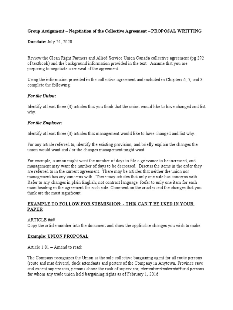 Group Assignment - Negotiating Collective Agreement Proposals | PDF ...