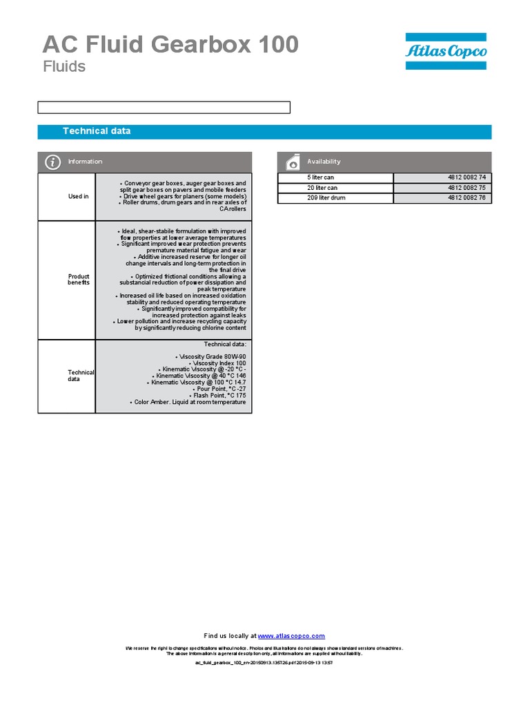 AC Fluid Gearbox 100 Specifications | PDF | Viscosity | Transmission ...